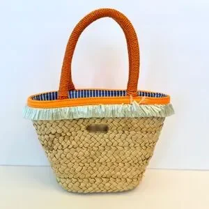 Milly | Bags | Milly Pom Pom Straw Small Tote With Orange And Blue ...